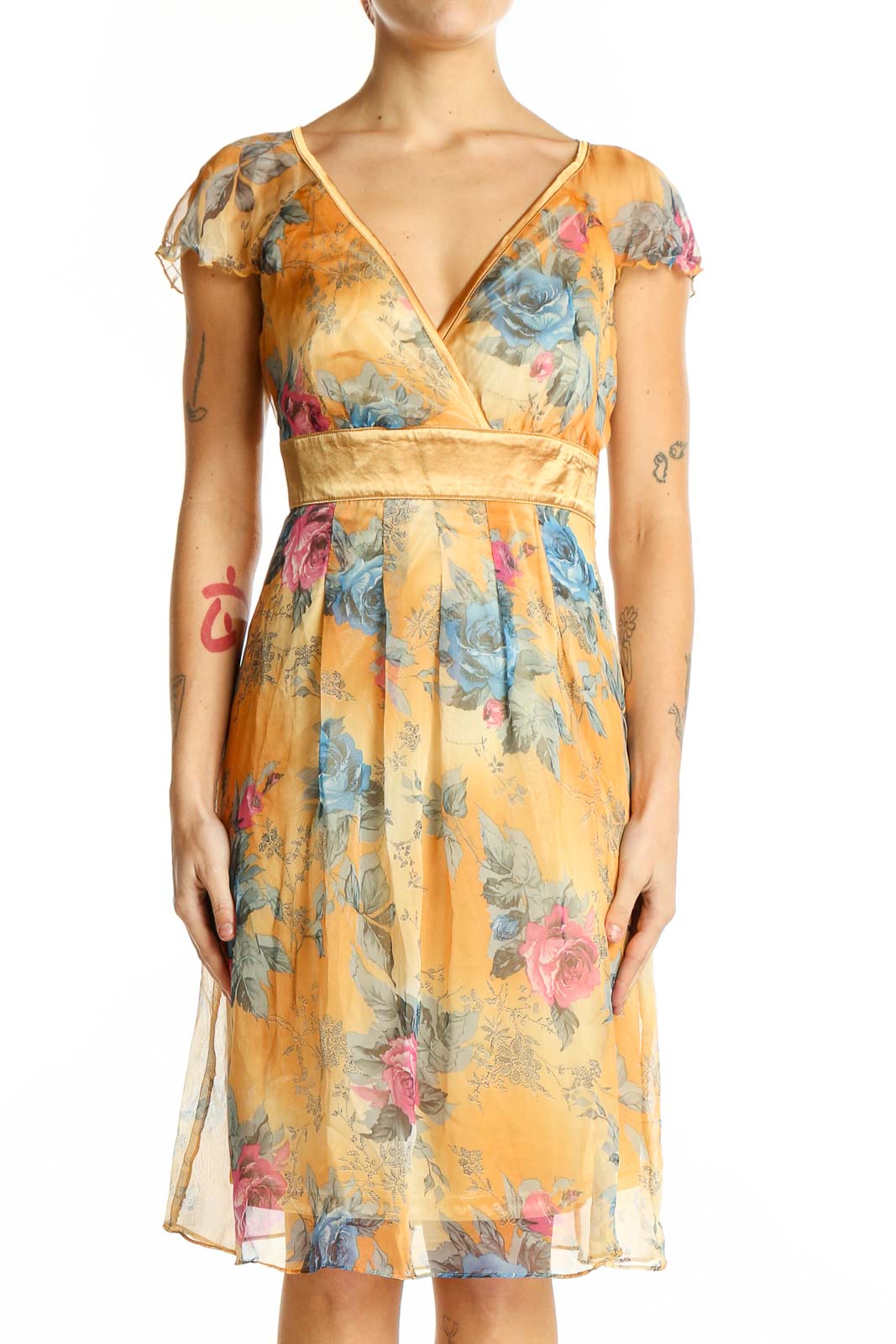 Neslay Yellow Floral Wrap Midi Dress | Romantic Summer Style – SilkRoll